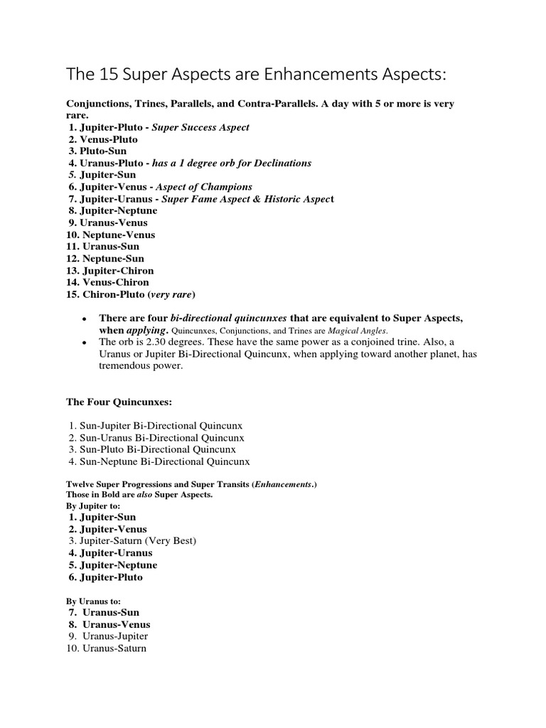 Super Aspects and Quincunx Insights | PDF | Planets | Astronomy