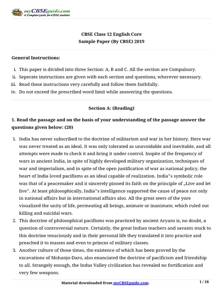 12 English Core 2019 SP Cbse | PDF | Nonviolence | Ahimsa