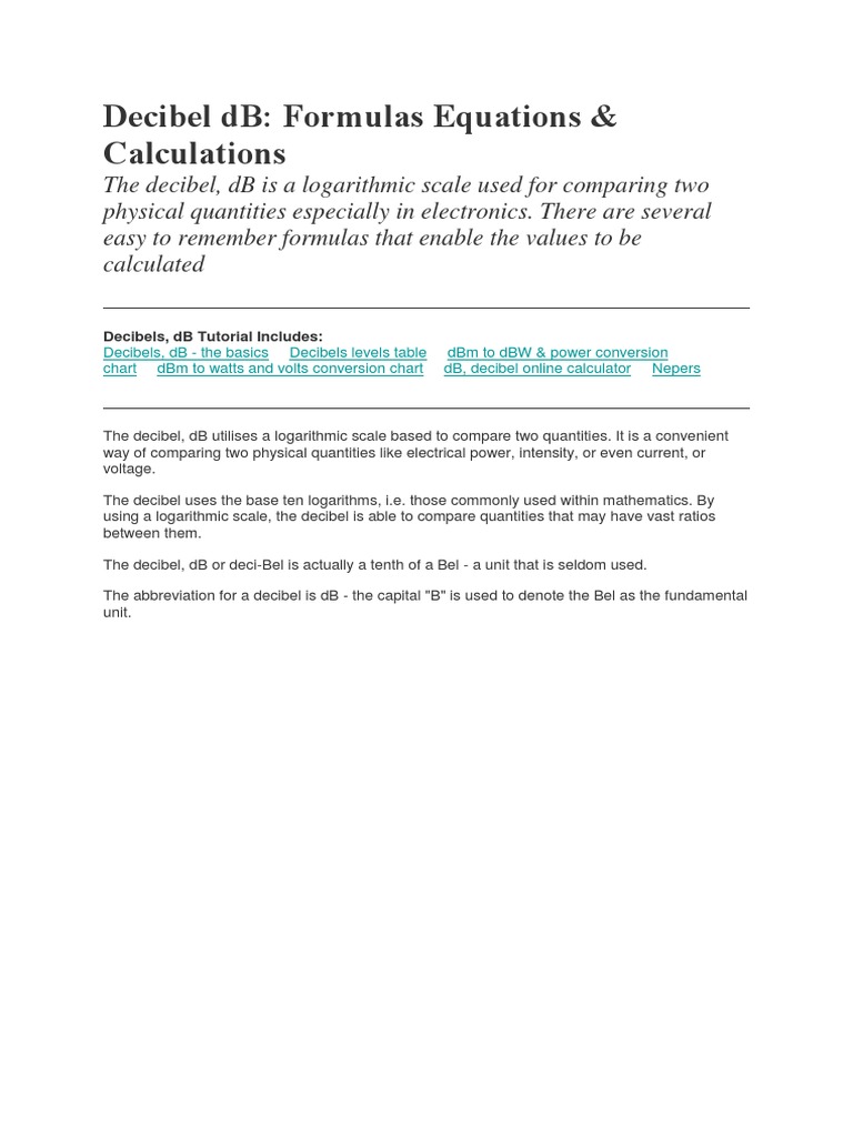 Decibel Formulas and Calculations Guide | PDF | Decibel | Electrical ...