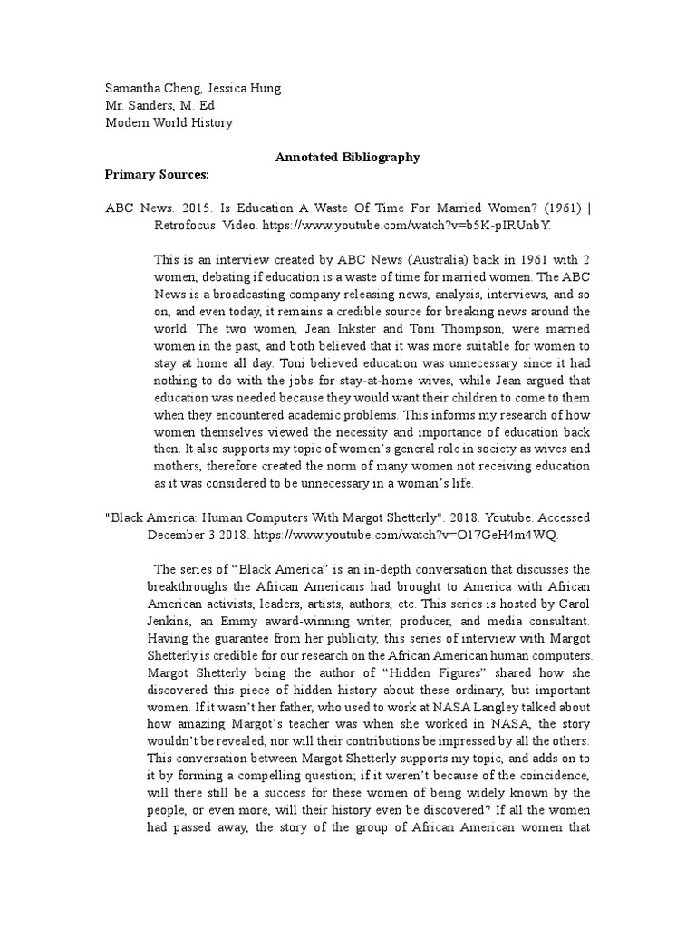 Annotated Bibliography | PDF | Katherine Johnson | Hidden Figures