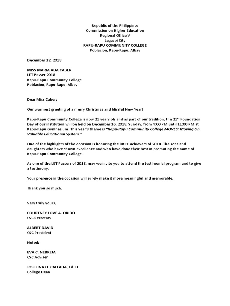 CSC Letters For Passers-1 | PDF | Liturgical Calendar | Religious Holidays