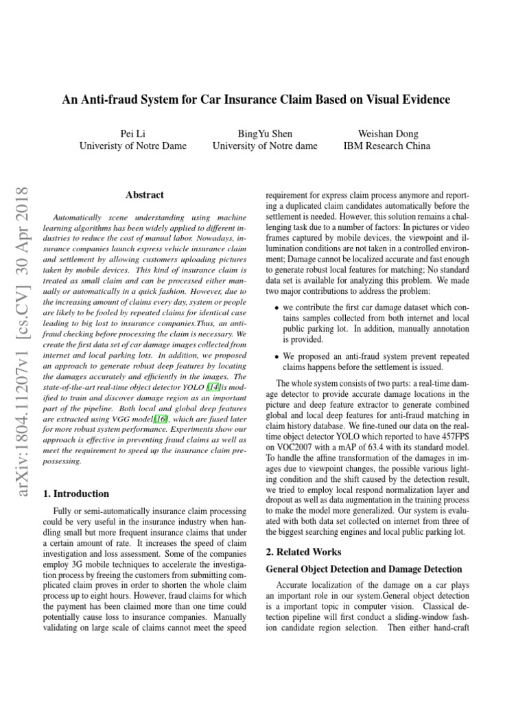 Car Insurance Fraud Detection System | PDF | Computer Vision | Deep ...