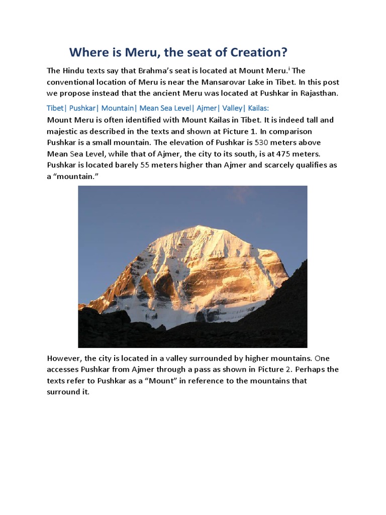 Mount Meru of Lord Brahma Be Located at Pushkar? | PDF | Hindu ...