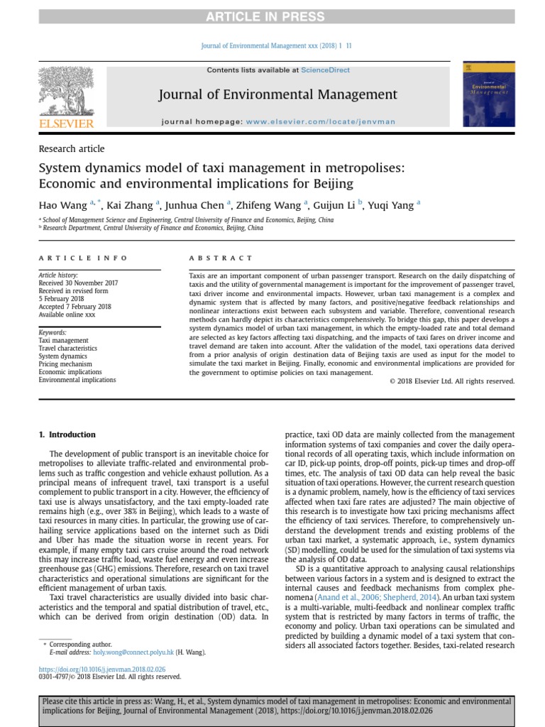 System Dynamics Model of Taxi Management in Metropolises - Economic and ...