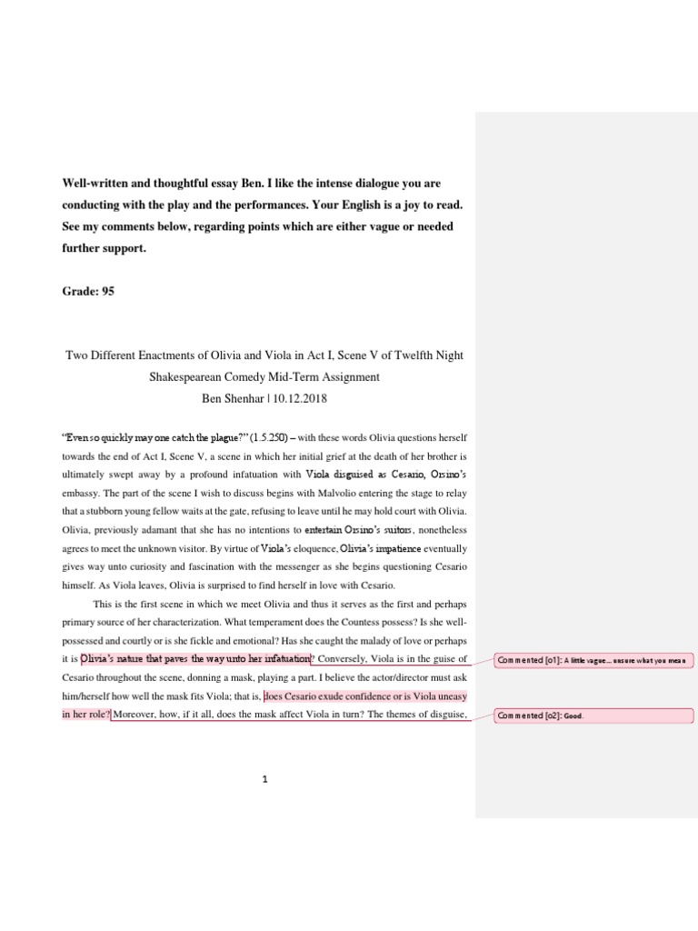 Comparative Scene Paper - Twelfth Night Act I Scene V | PDF | Twelfth Night