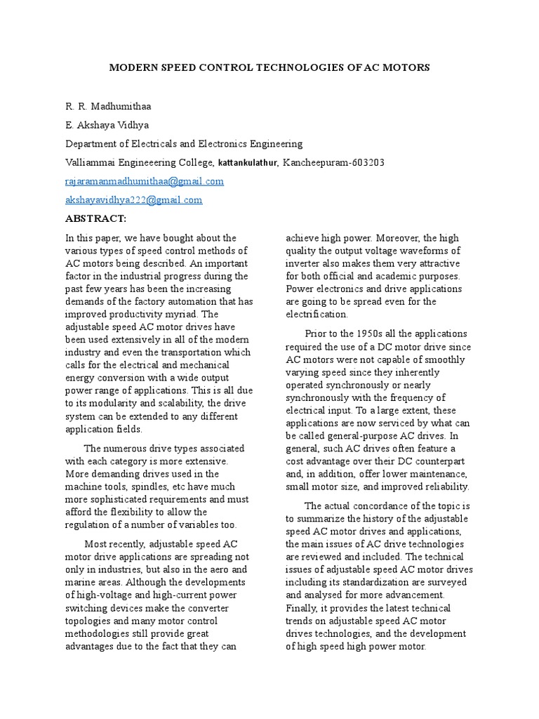 Modern Speed Control Technologies of AC Motors | PDF | Power Inverter ...