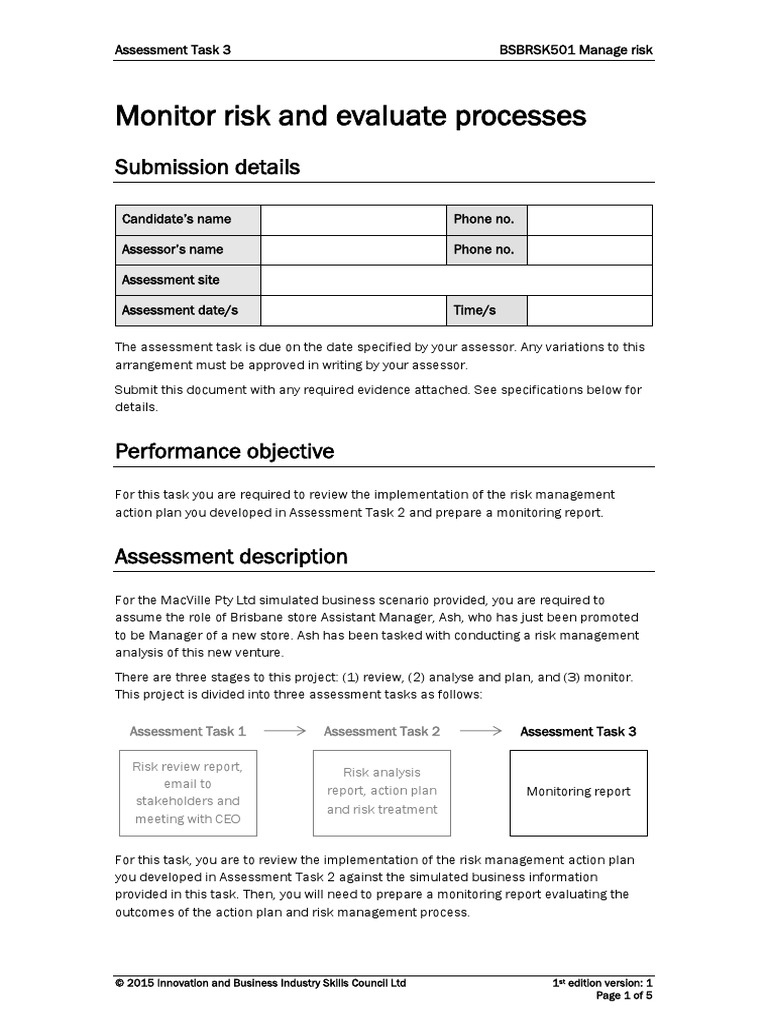 BSBRSK501 Assessment Task 3 | PDF | Risk Management | Evaluation