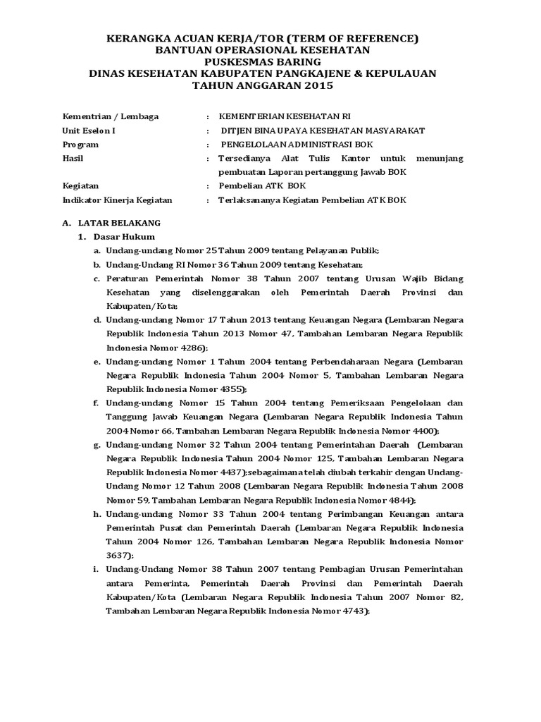 TOR ADministrasi BOK | PDF | Bisnis | Pengelolaan Keuangan & Uang