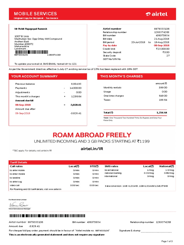 August Mobile Bill | PDF | Invoice | Cheque