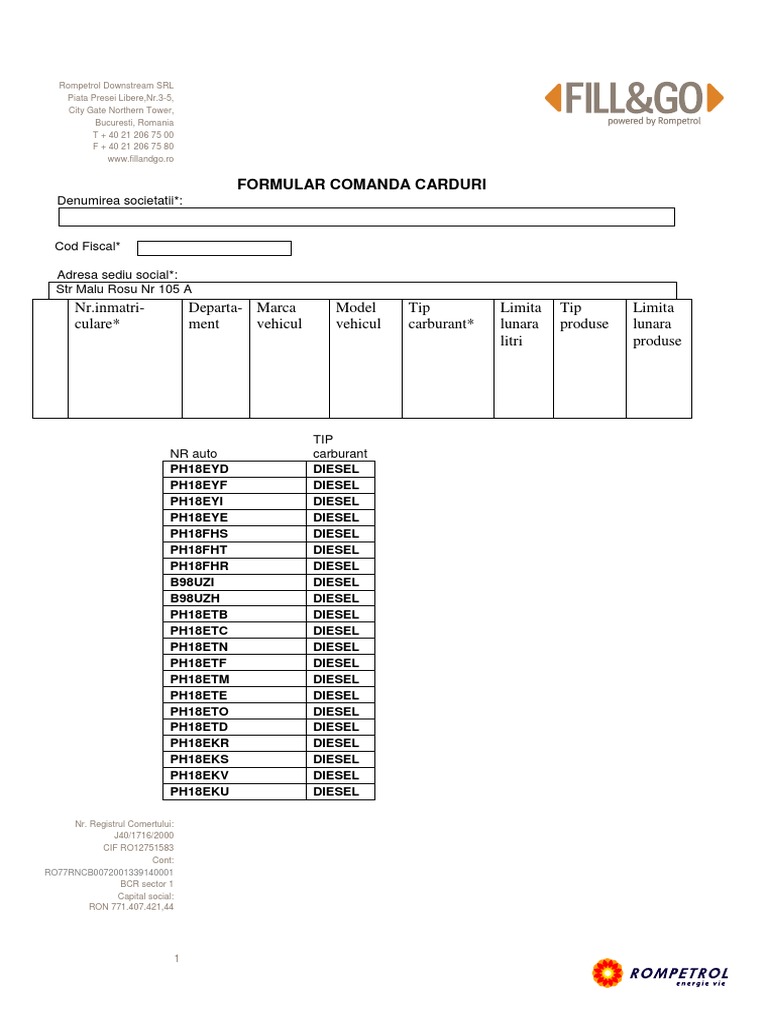 Rompetrol Card Application Form | PDF