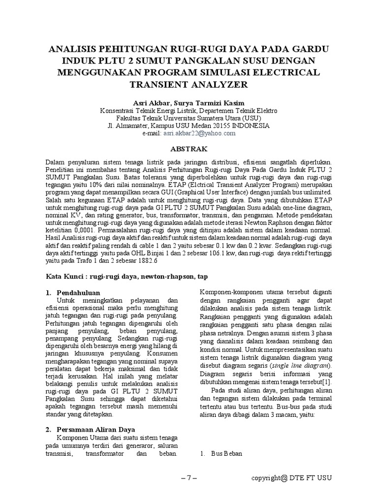 Analisis Pehitungan Rugi-Rugi Daya Pada Gardu Induk Pltu 2 Sumut ...