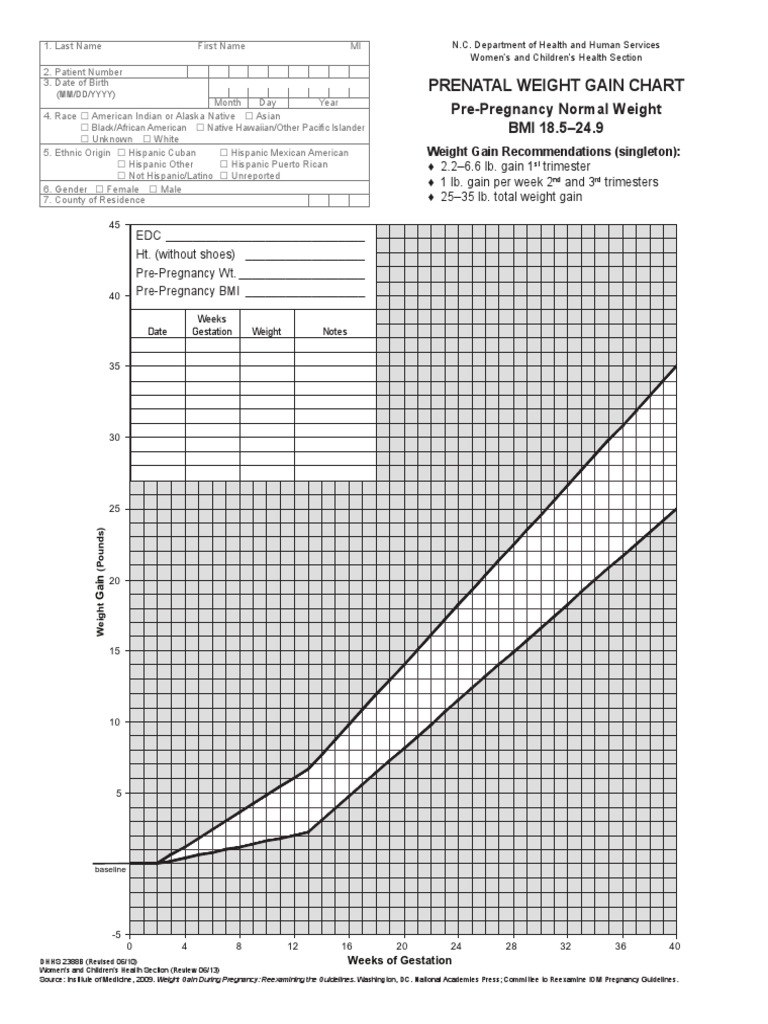 Prenatal Weight Gain Chart: Tracking Weight Throughout Pregnancy | PDF ...