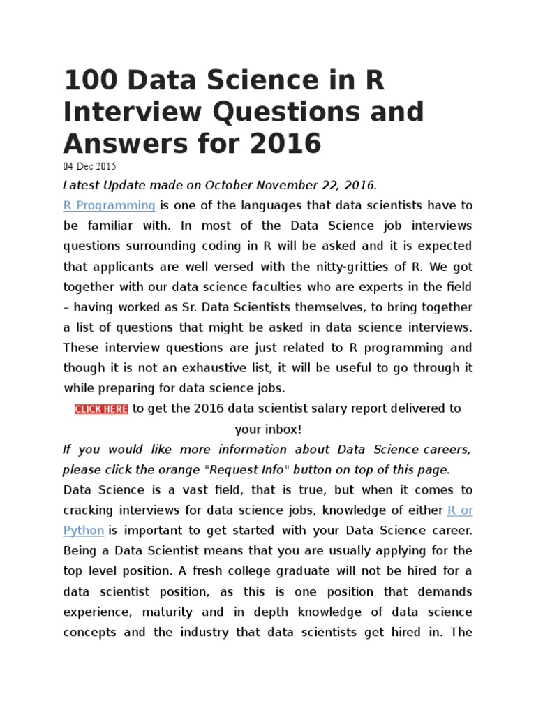 Data Science in R Interview Questions and Answers | PDF | R ...