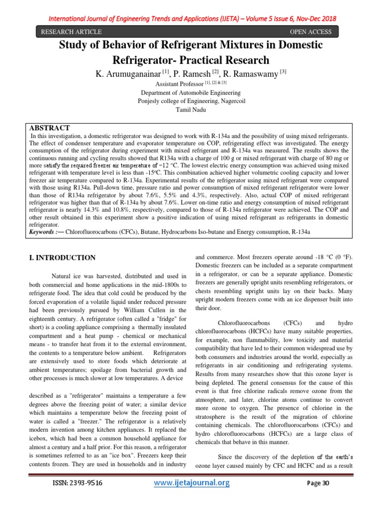 Refrigerant Mixtures in Domestic Refrigerators | PDF | Refrigerator | Chlorofluorocarbon