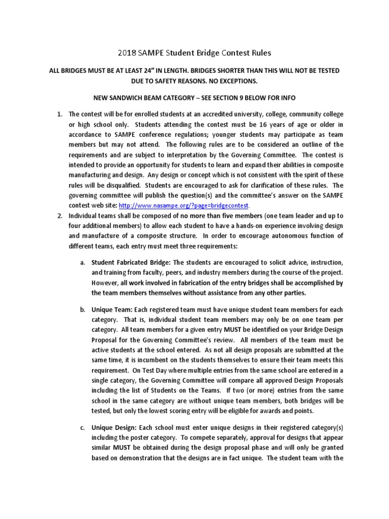 SAMPE Bridge Contest Rules 2 | PDF | Beam (Structure) | Materials