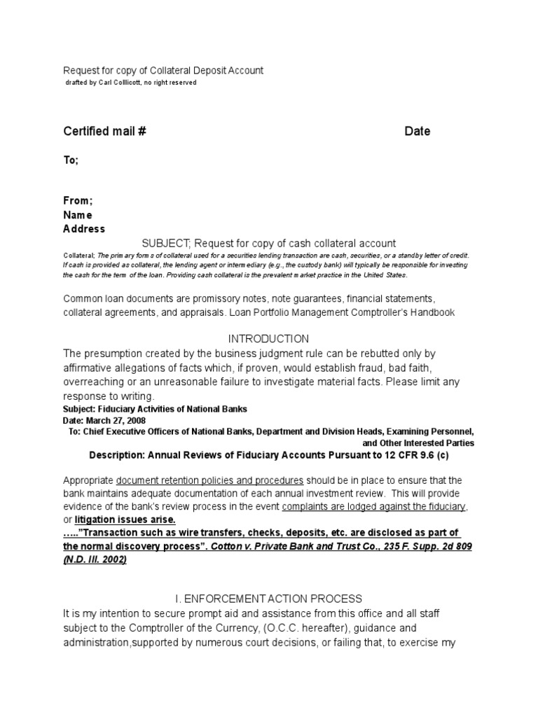 Request For Copy of Collateral Deposit Account POWERS CASE | PDF ...