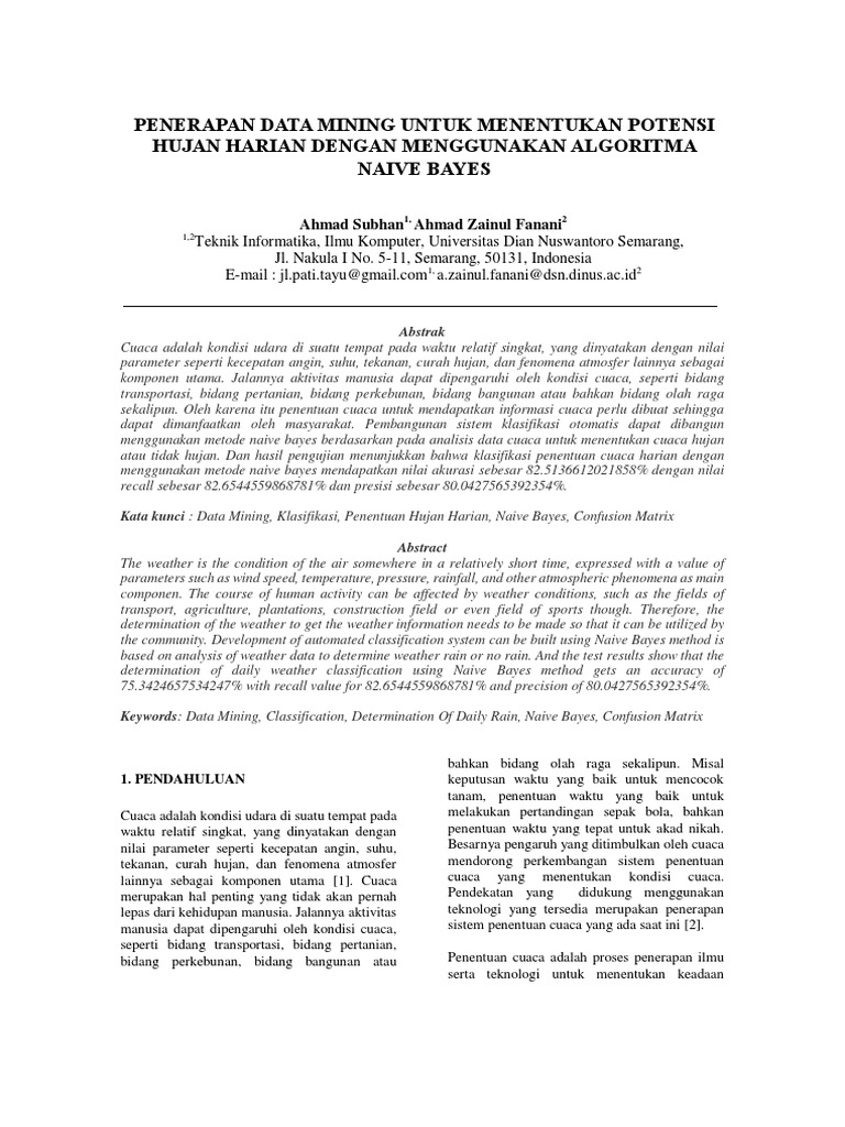 Penerapan Data Mining Untuk Menentukan Potensi Hujan Harian Dengan Naive Bayes | PDF