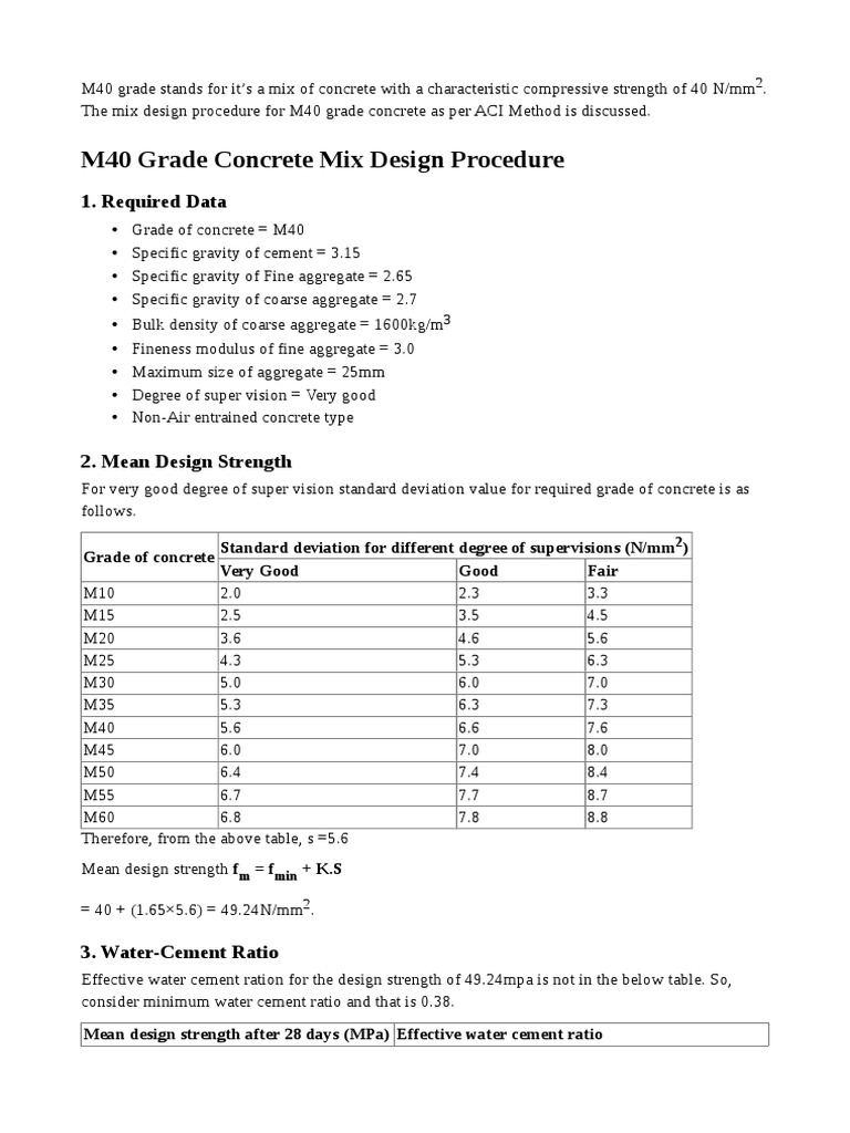 M40 Grade Concrete Mix Design Procedure: 1. Required Data | PDF ...