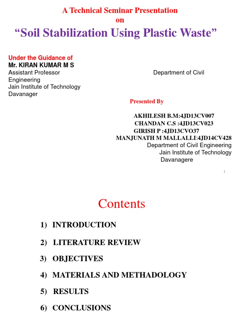 “Soil Stabilization Using Plastic Waste”: A Technical Seminar ...