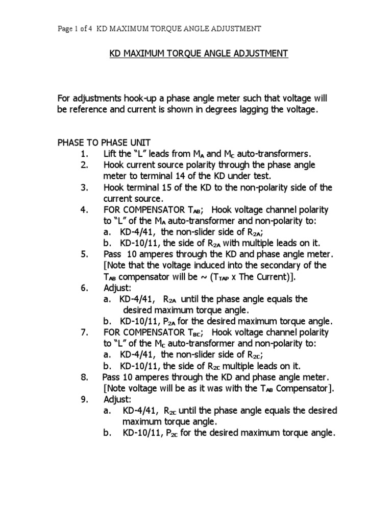 KD Maximum Torque Angle Adjustment | PDF | Physical Quantities | Power ...