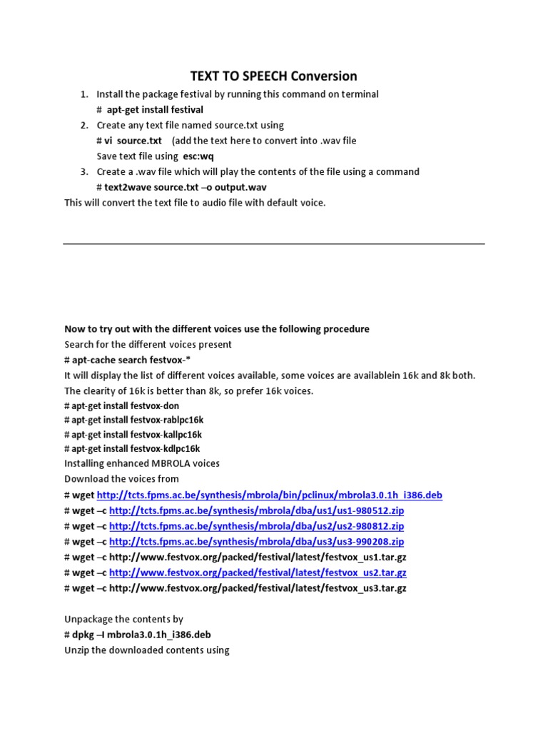 Festival Text-to-Speech Setup Guide | PDF | Zip (File Format) | Unix ...