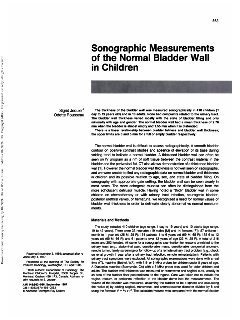 Sonographic Measurements of The Normal Bladder Wall in Children | PDF ...