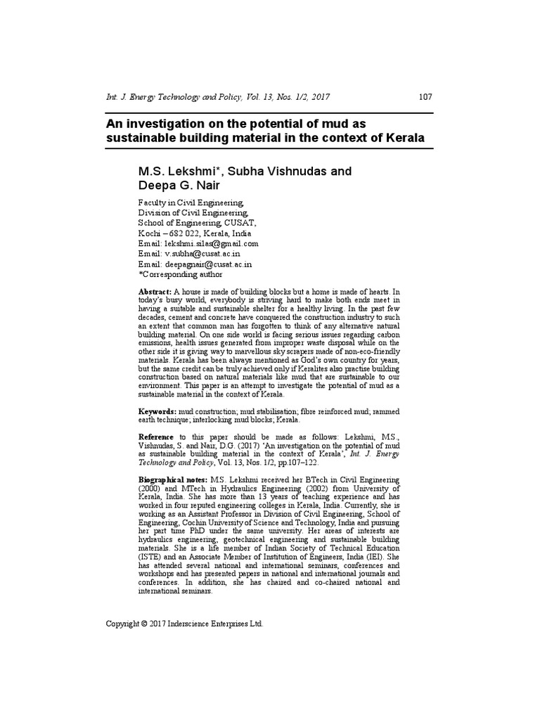 An Investigation of Using Mud For House in Kerala Context PDF | PDF ...