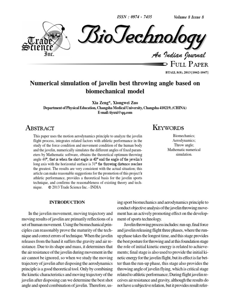 Optimal Javelin Throw Angle Analysis | PDF | Rotation Around A Fixed ...