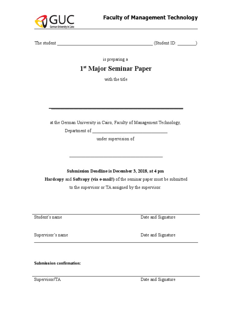 1st Major Seminar Registration Template - Winter 2018 | PDF