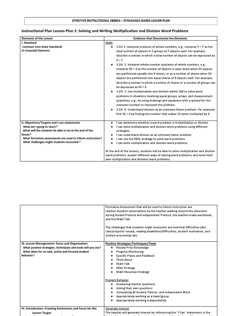 Ip Lesson Plan 1 Math | PDF | Educational Assessment | Cognition