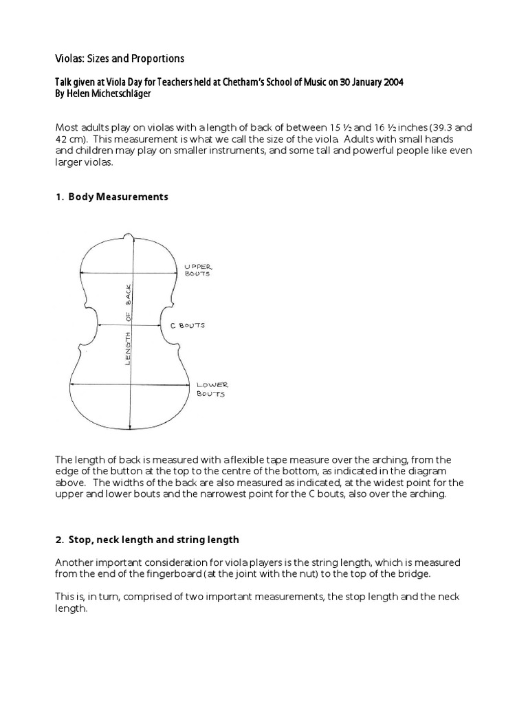 Violas Sizes and Proportions-By Helen Michetschläger PDF | PDF | Viola ...