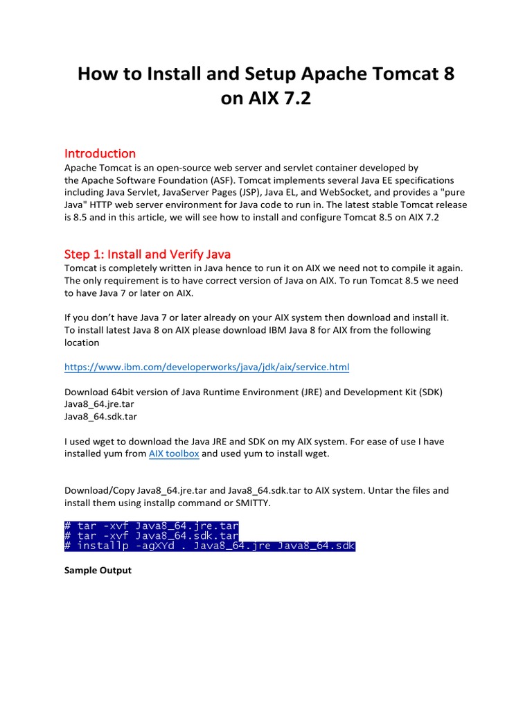 How To Install and Setup Apache Tomcat 8 On AIX 7.2 | PDF | Java ...