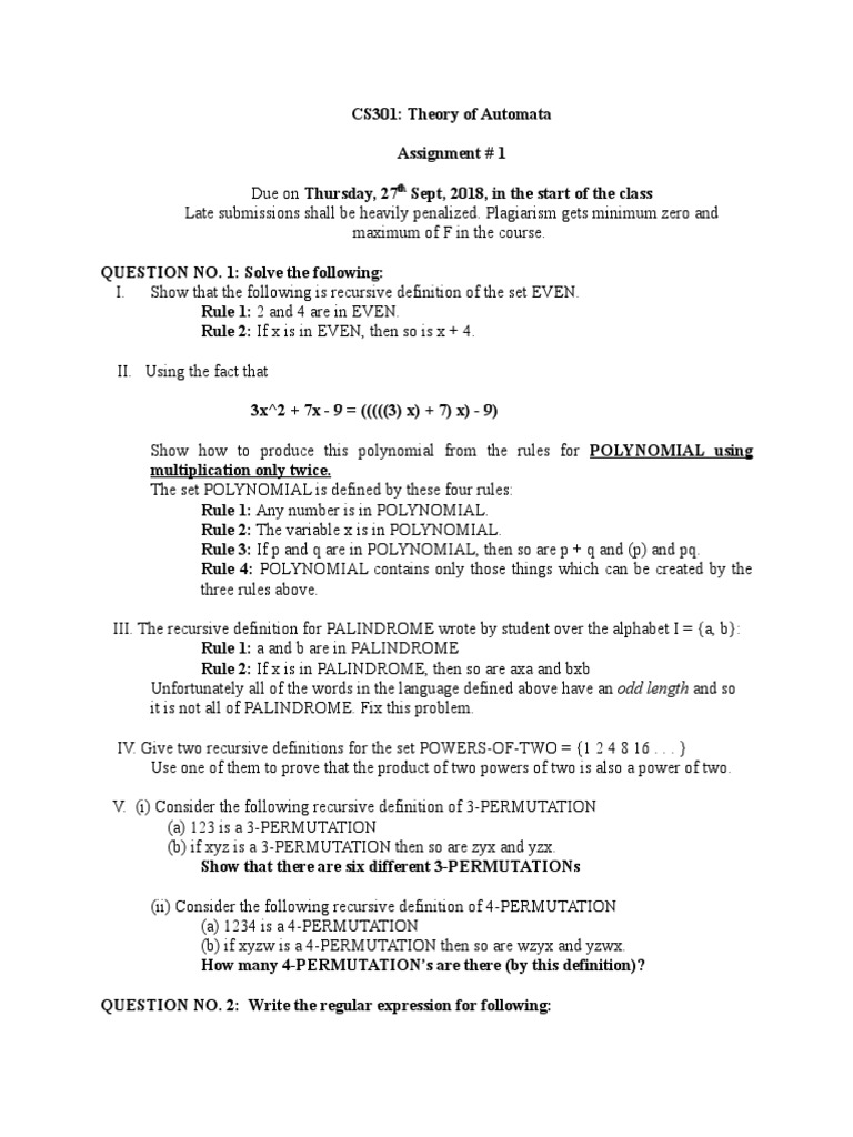 Assignment 1 | PDF | Regular Expression | Polynomial