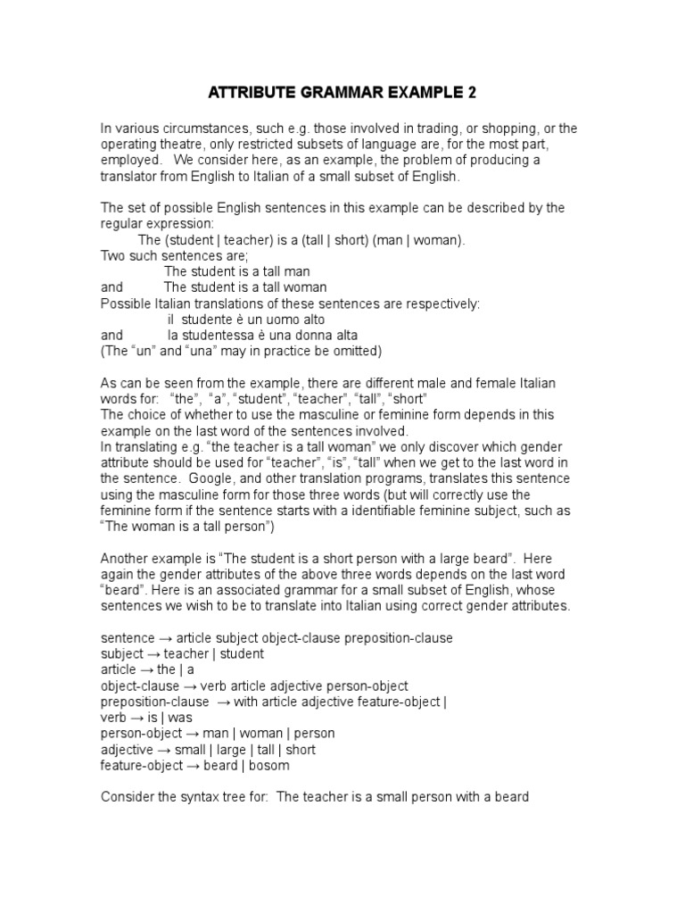 Attribute Grammar Example | PDF | Grammatical Gender | Verb