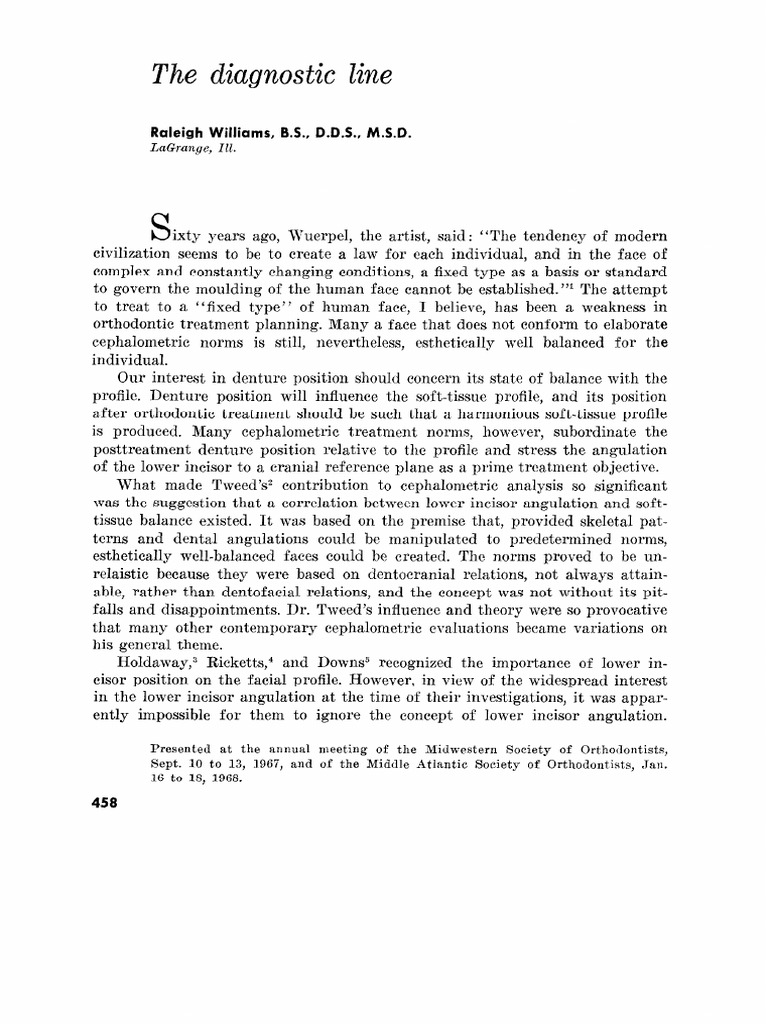 THE DIAGNOSIS LINE Williams 1969 | PDF | Orthodontics | Tooth