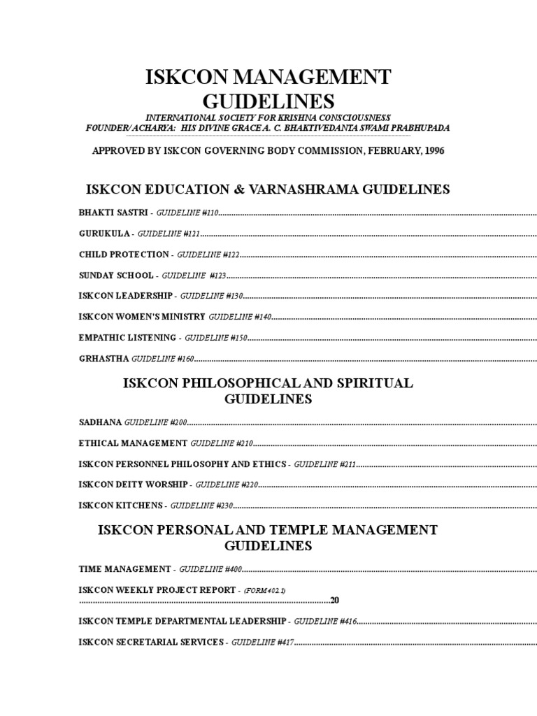 ISKCON Management Guidelines Overview | PDF | Religion And Belief