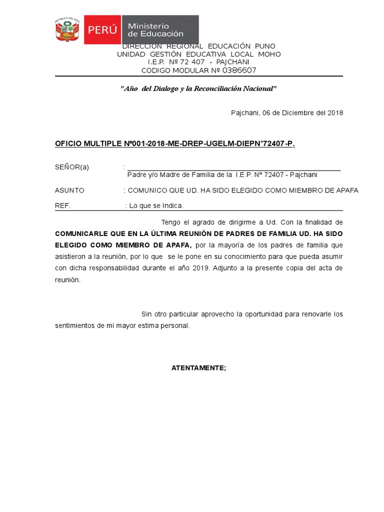 Oficio Multiple Apafa | PDF