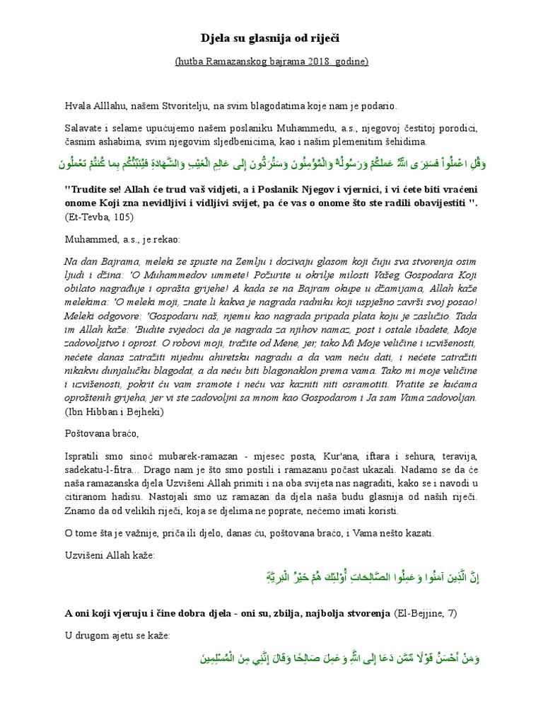Hutba Ramazanskog Bajrama 2018. | PDF