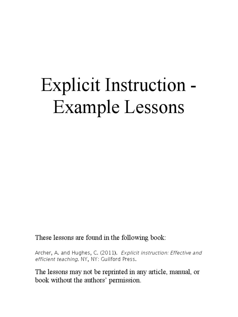 Explicit Instruction - Example Lessons: These Lessons Are Found in The ...
