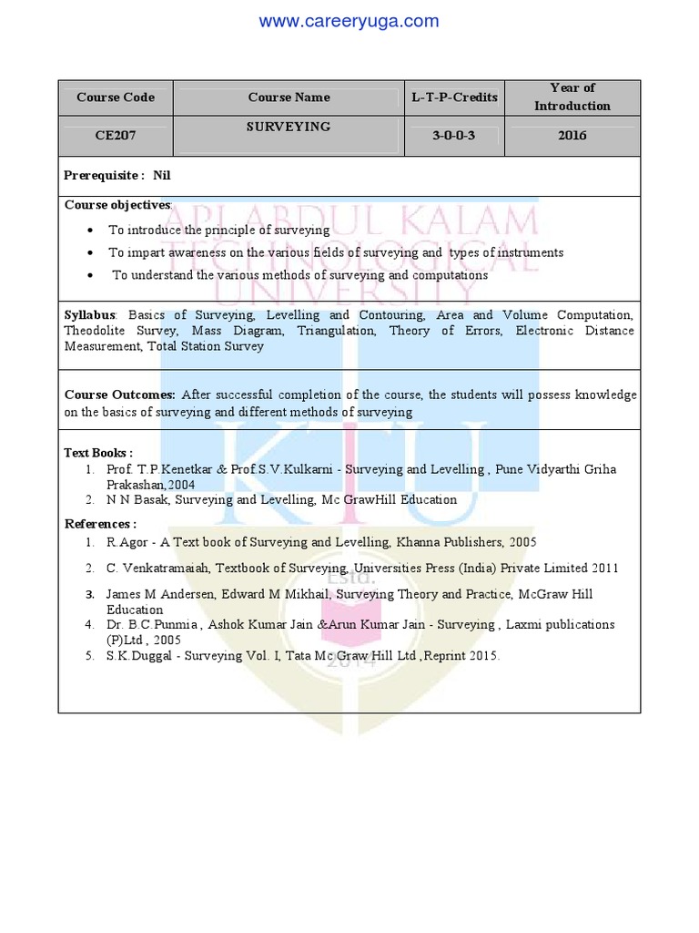 CE207 Surveying PDF | Download Free PDF | Surveying | Scientific ...