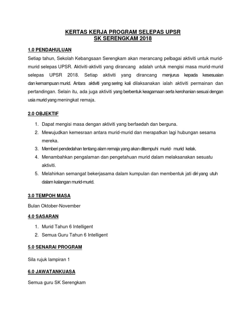 Program Selepas Upsr 2018 | PDF