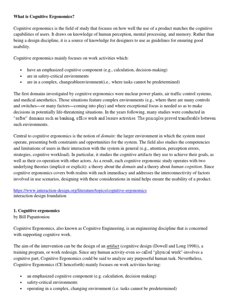 What Is Cognitive Ergonomics | PDF | Human Factors And Ergonomics | Human–Computer Interaction