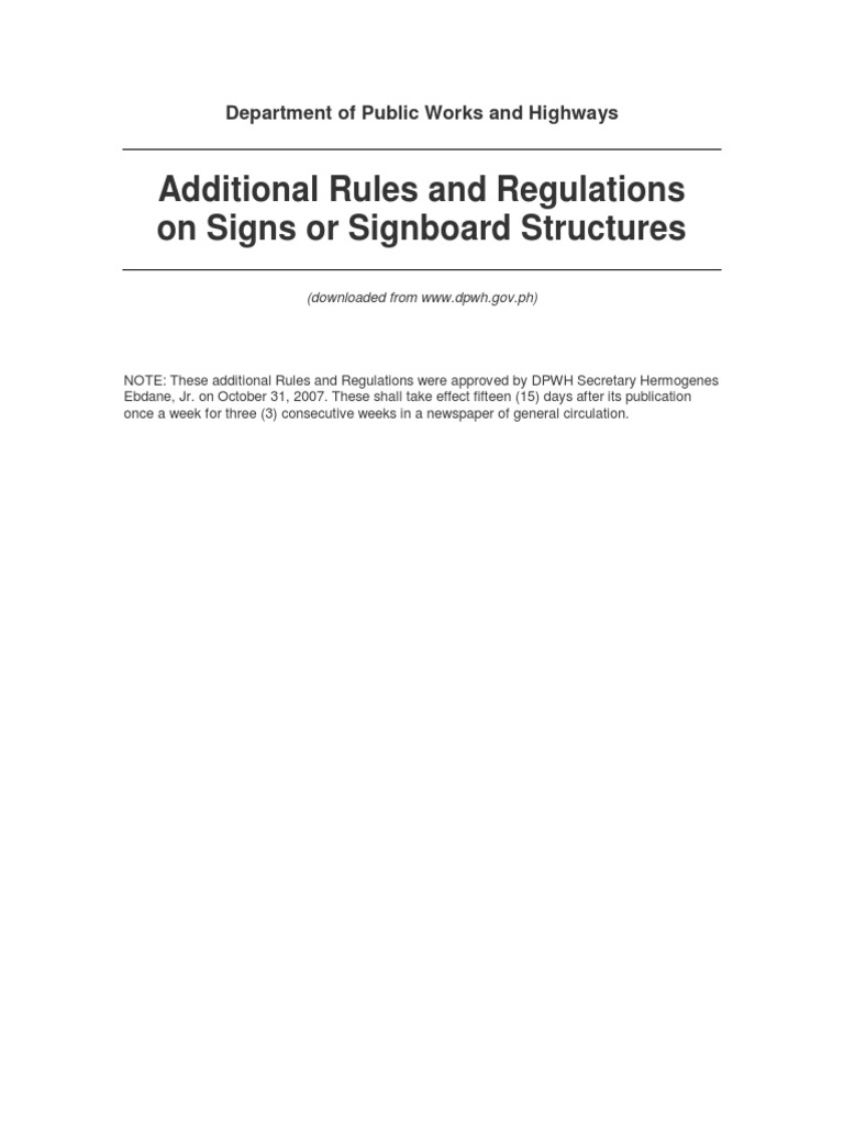 Additional Rules and Regulation On Signs or Signboard Structures ...