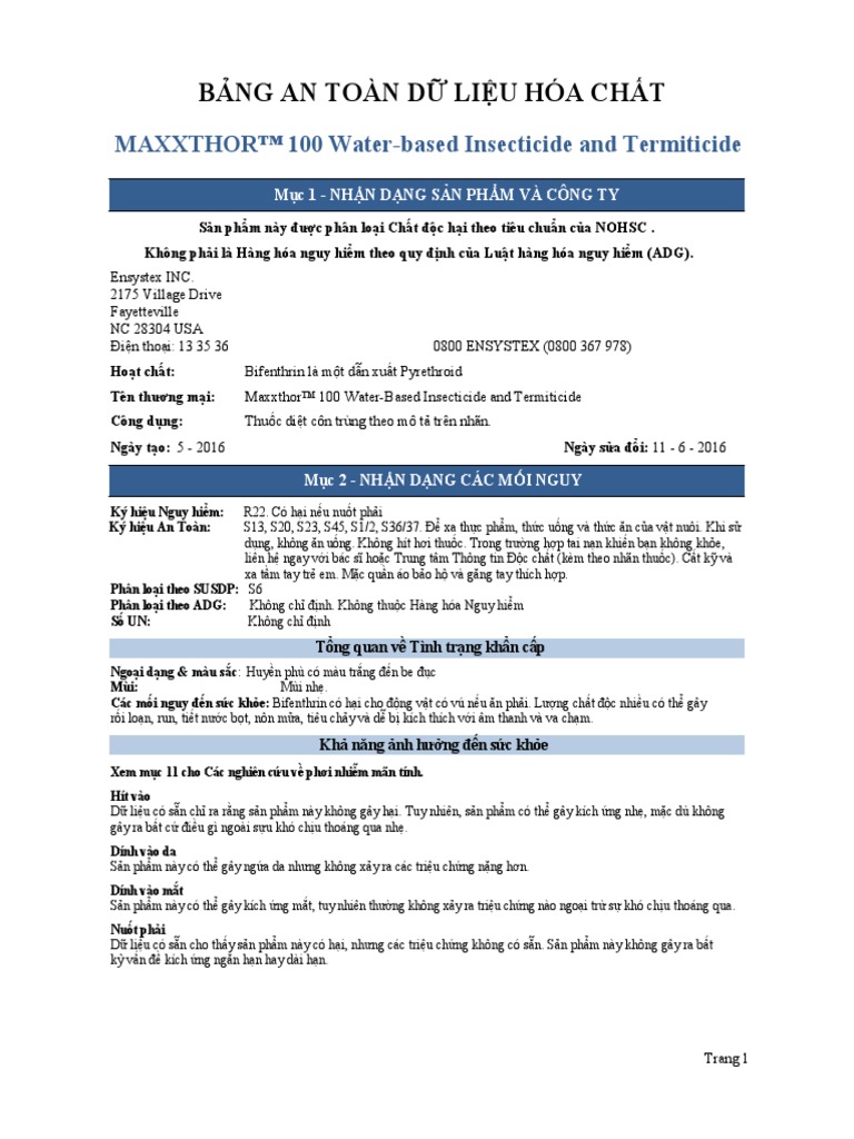 MSDS-MAXXTHOR 100 Water-Based Termiticide and Insecticide | PDF