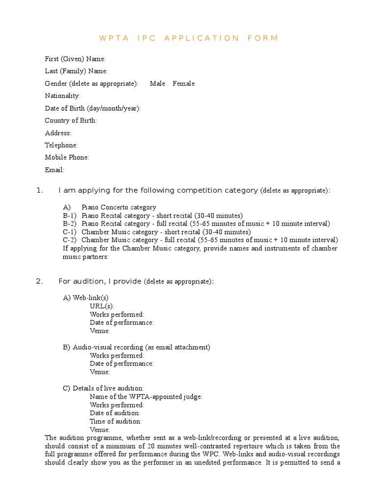 Wpta Ipc Application Form | PDF | Audition | Payments