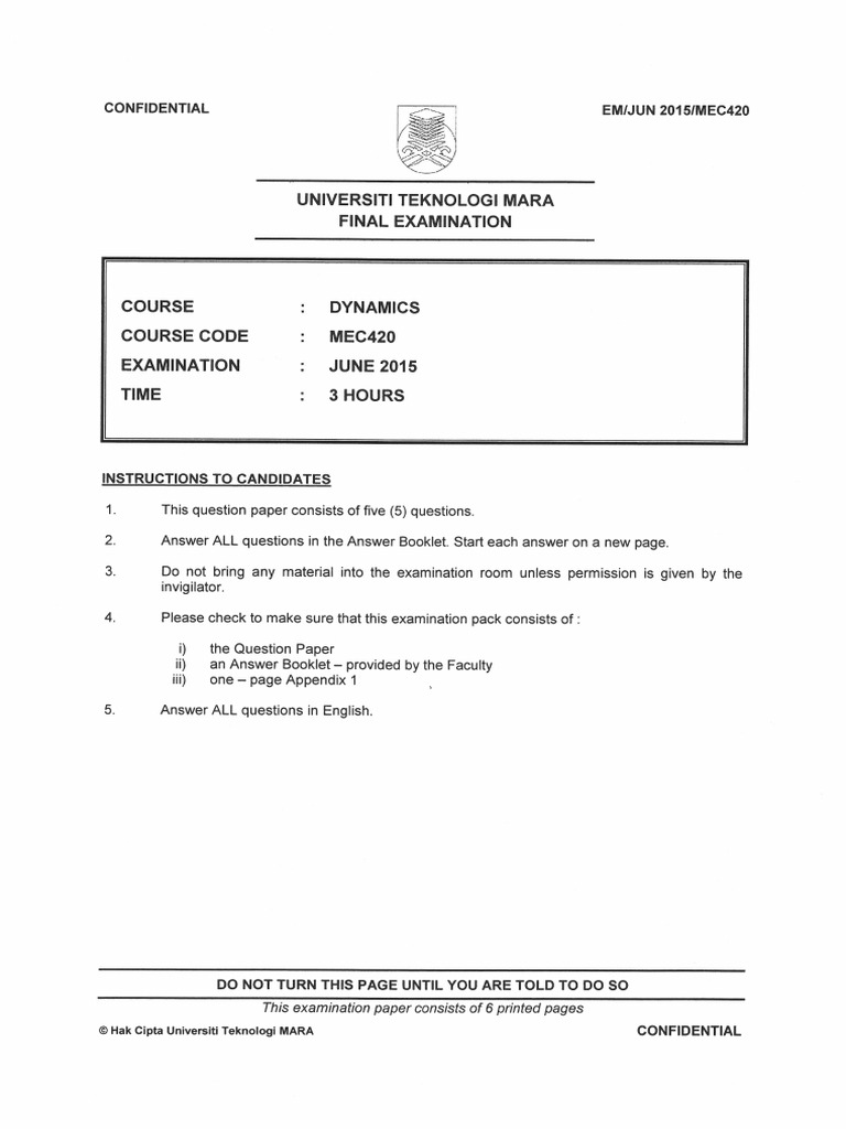 Dynamics Exam Paper | PDF