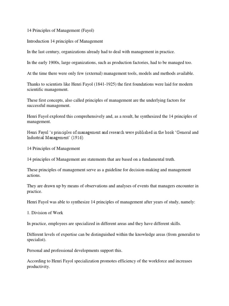 14 Principles of Management Overview | PDF | Cognitive Science | Business