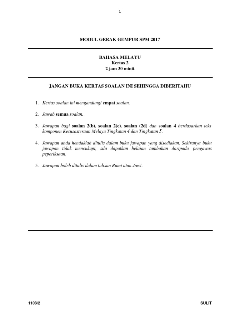 Modul Gerak Gempur SPM Bahasa Melayu Kertas 2 | PDF