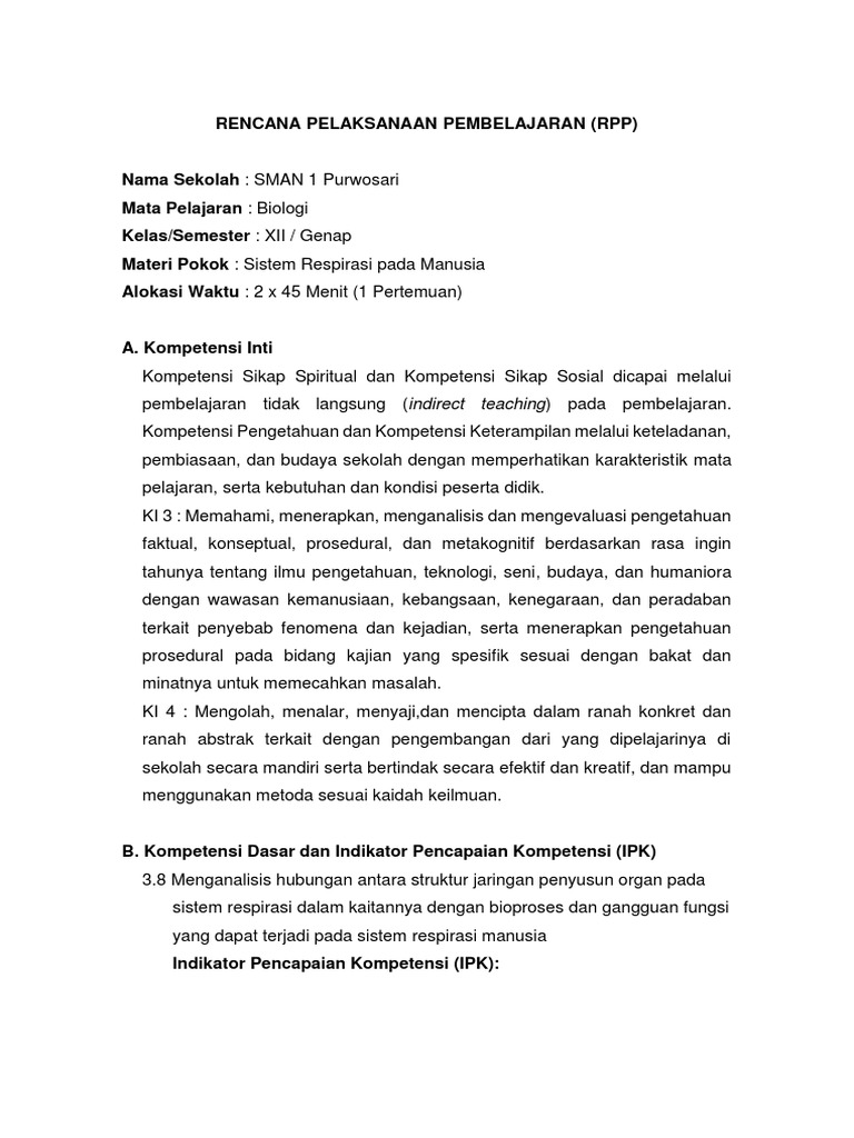 Contoh RPP Dengan Model PBL | PDF