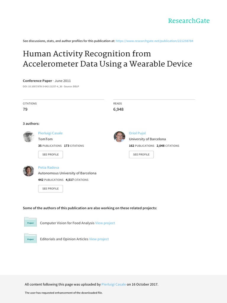 Human Activity Recognition From Accelerometer Data Using A Wearable Device Pdf Root Mean